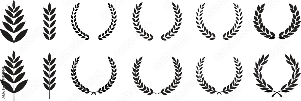 Circular foliate laurels branches icons set. Laurel wreath vectors ...