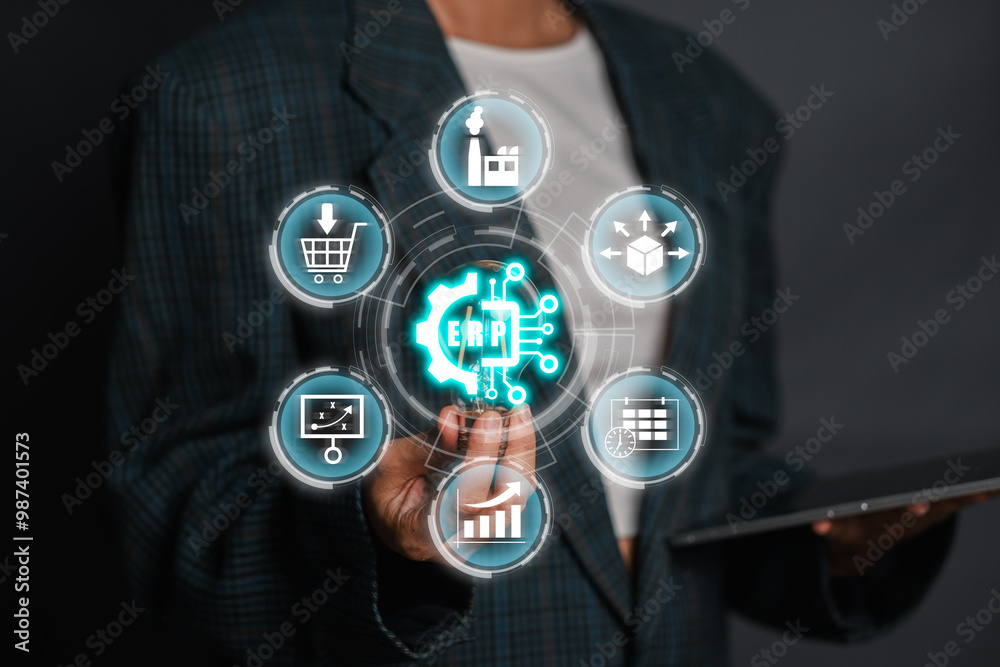 Visual Representation Of Erp System Integration With Various Business Functions Highlighting