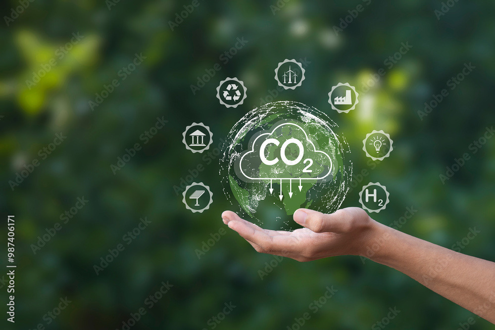 The carbon neutral concept reduces CO2 emissions, reducing global warming. Goal of net zero ...