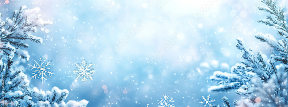 Abstract snowflakes and snow on watercolor background, pastel blue ...