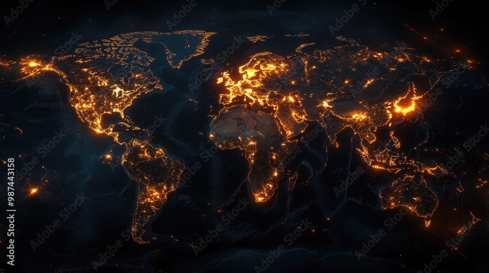 Map of the world with numerous crisis points lit up, illustrating the ...