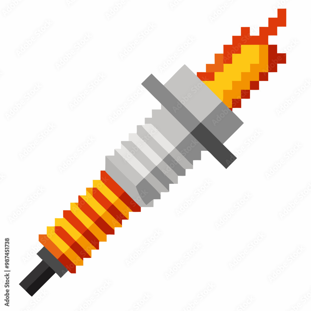 Pixel Art Spark Plug Illustration with Vibrant Flames for Retro Gaming ...