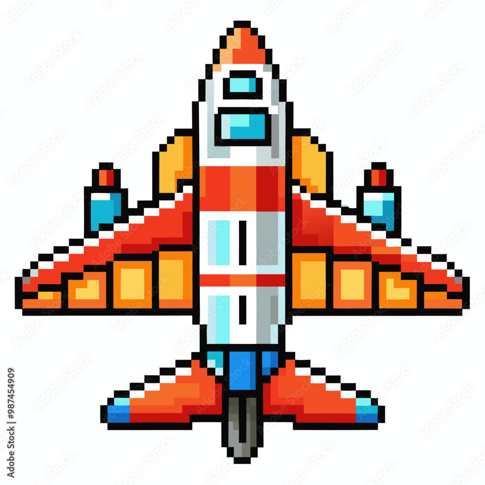 Retro Pixel Art Fighter Jet Aircraft Illustration for Vintage Video ...