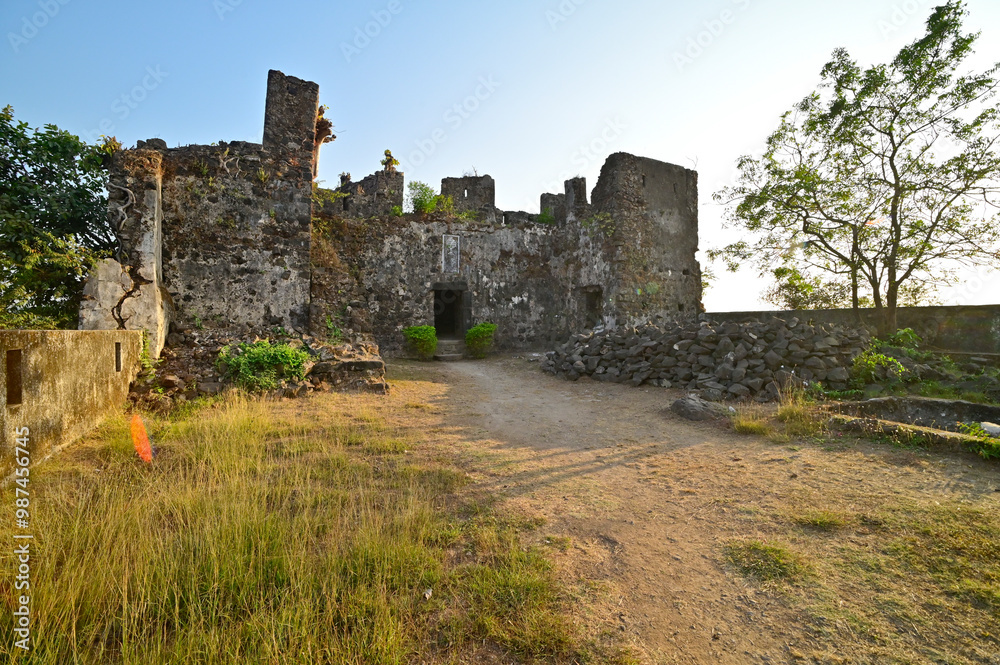 Ruins of ancient Church atop Korlai fort; a Portugues colonial era ...
