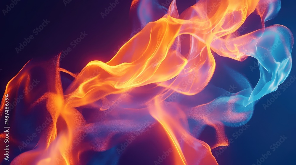 Abstract 3D shapes made of glowing fire, morphing and twisting in mid ...