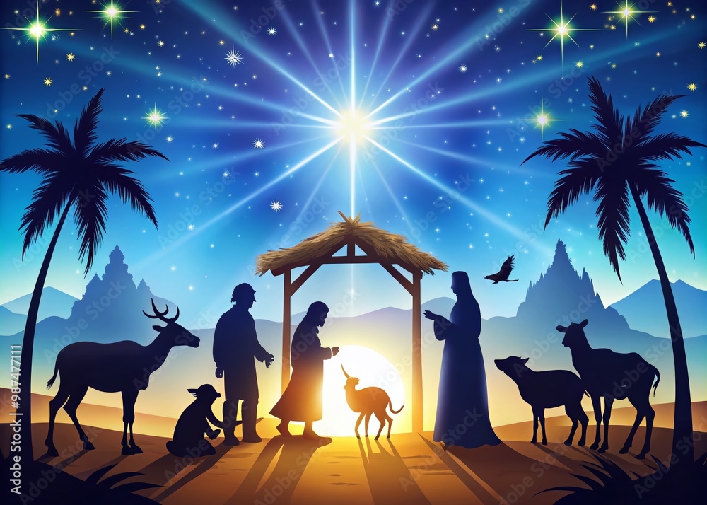 ภาพประกอบ Stock Beautiful Christmas Clip Art Featuring Jesus in ...