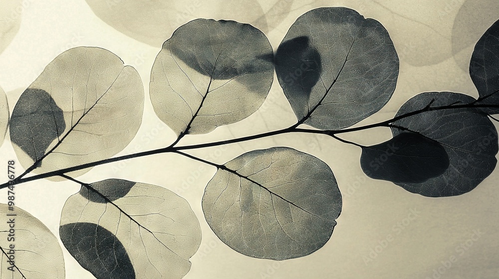 tree branch w/ leaves & white wall backdrop Stock Illustration | Adobe ...