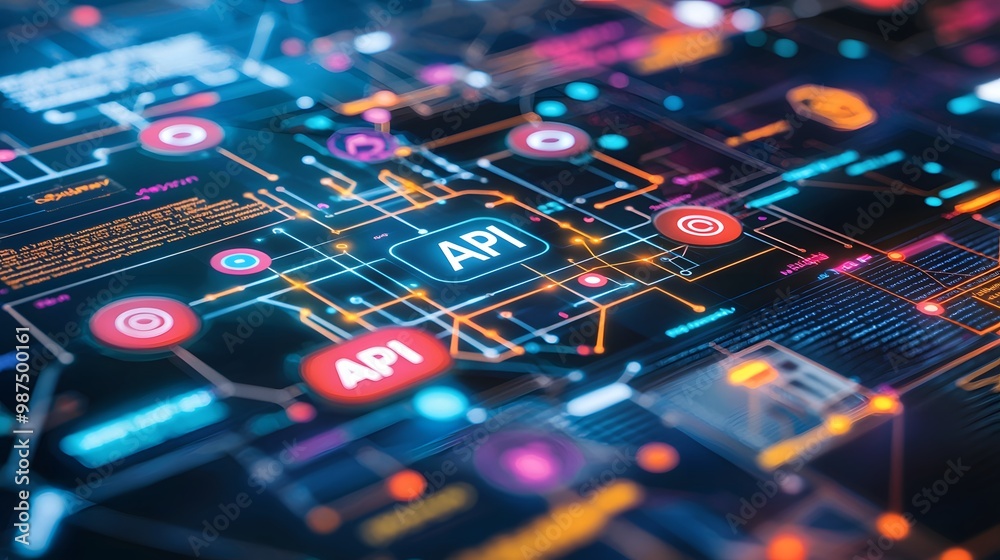 Network Diagram: A complex network diagram with nodes representing APIs ...