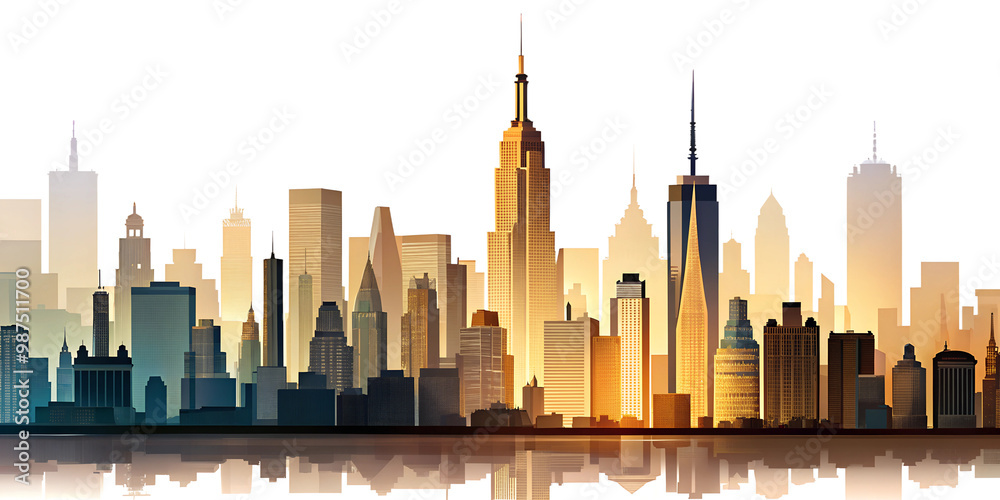 New York on a transparent or white background, city skyline ...