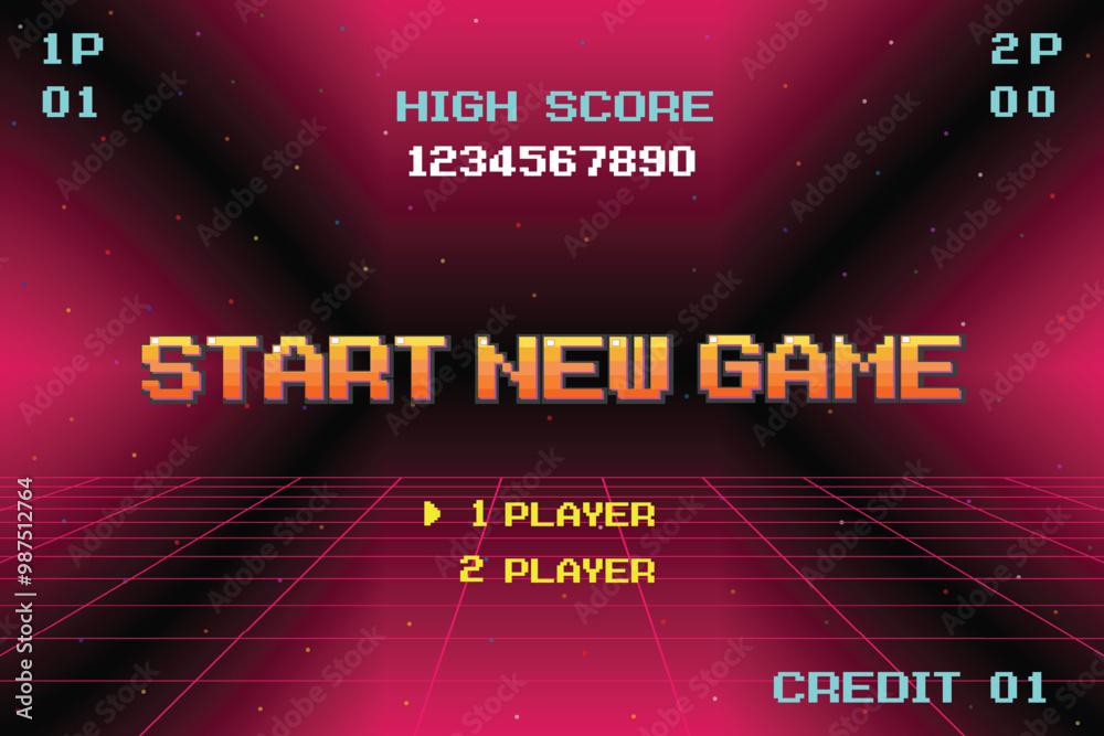 START NEW GAME play .pixel art .8 bit game. retro game. for game assets .Retro Futurism Sci-Fi ...