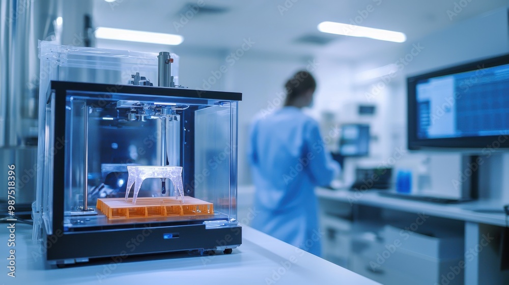 3D bioprinting machine creating a medical model in a high-tech lab with ...