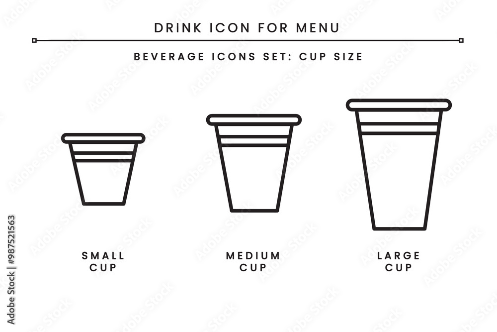 Drink Beverages Icon Set for Menu. Cup sizes. small cup, medium cup ...