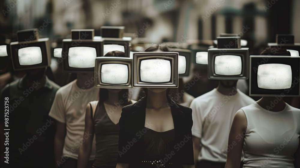 Powerful image of people with tv heads symbolizing media influence and ...