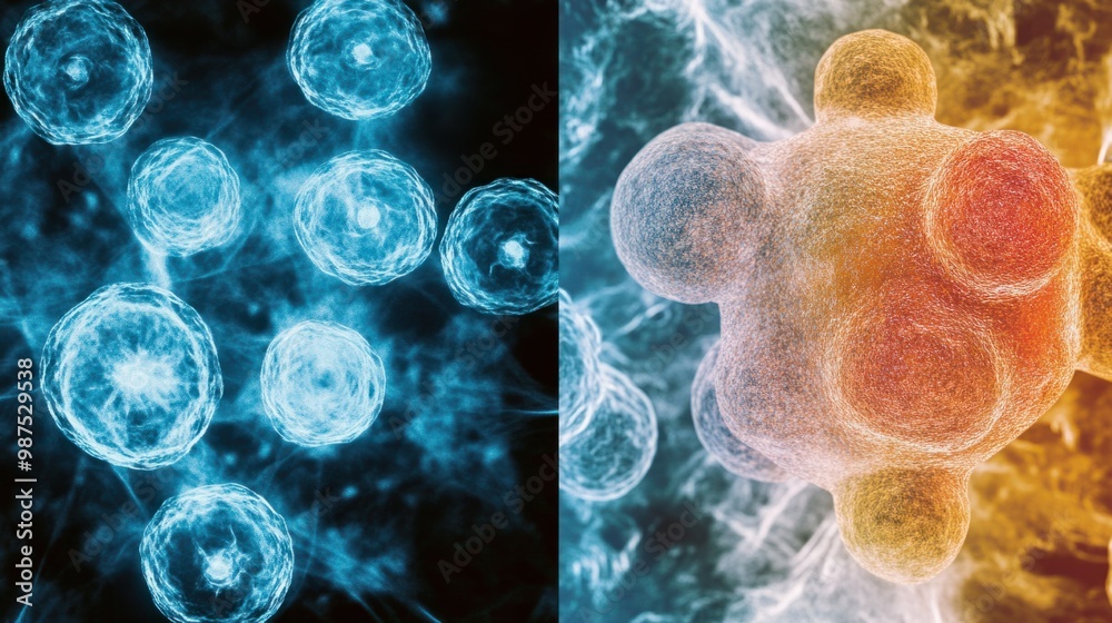 Healthy cells vs. cancer cells in a side-by-side comparison ...