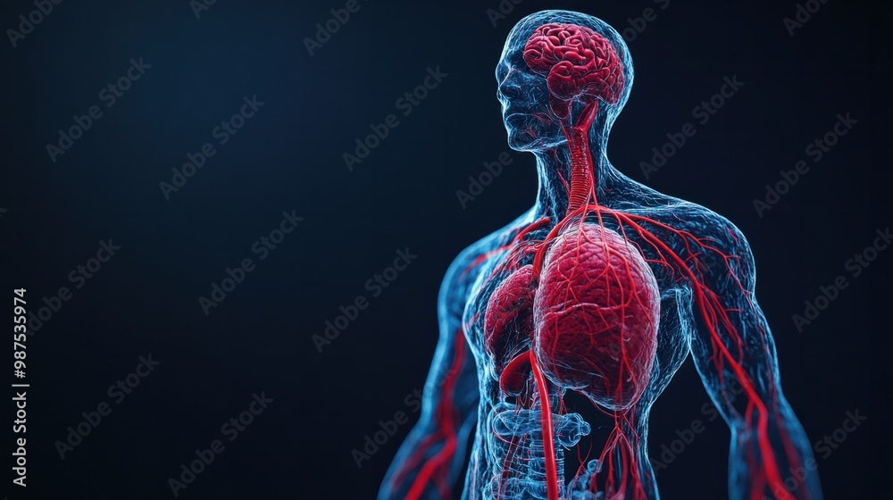 Human circulatory system with labeled major arteries and veins ...