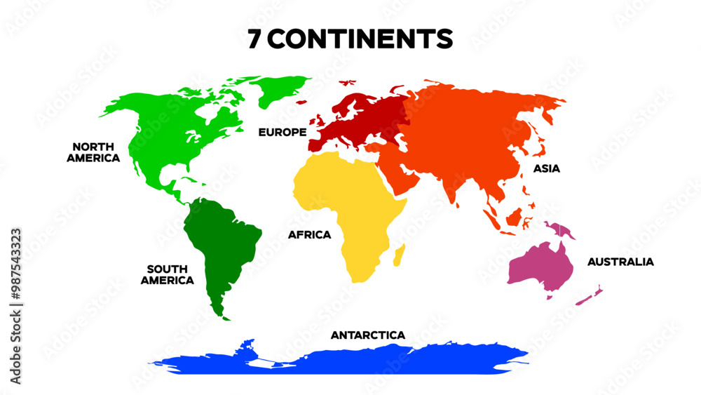 World Map Divided into 7 Continents. International World Map with ...