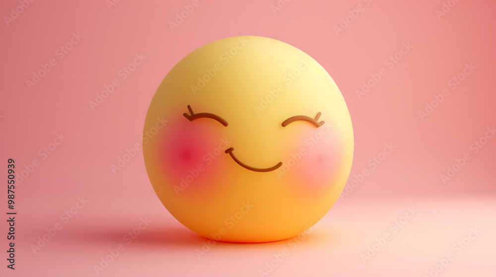 Blushing face emoji – shy yellow face, rosy cheeks, gentle smile, soft ...
