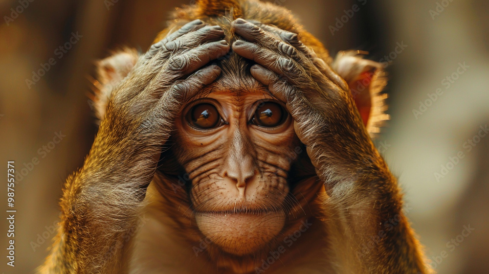 Monkey covering eyes emoji – cute brown monkey with paws over its eyes ...