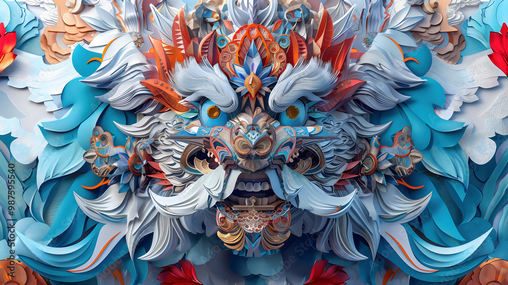 Balinese Barong Style Mythical Creature Papercraft with Complex Detail ...