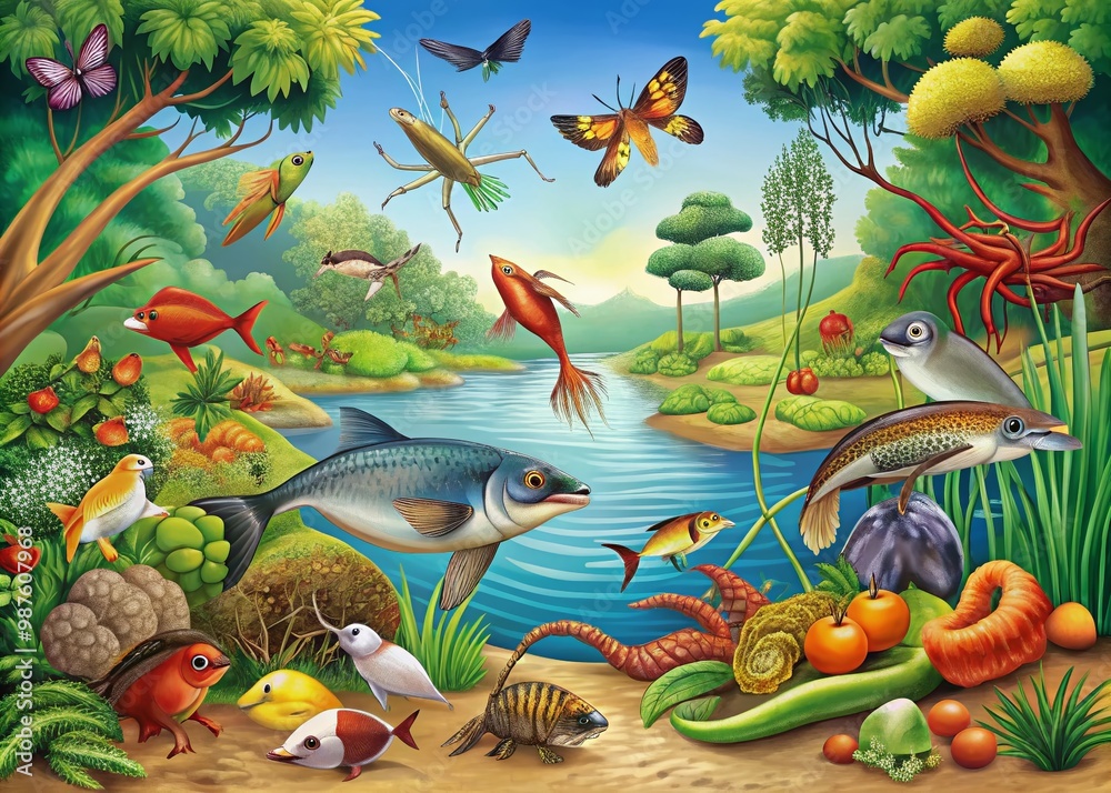 Colorful Food Web Clip Art Illustrating Ecosystem Interactions Among ...