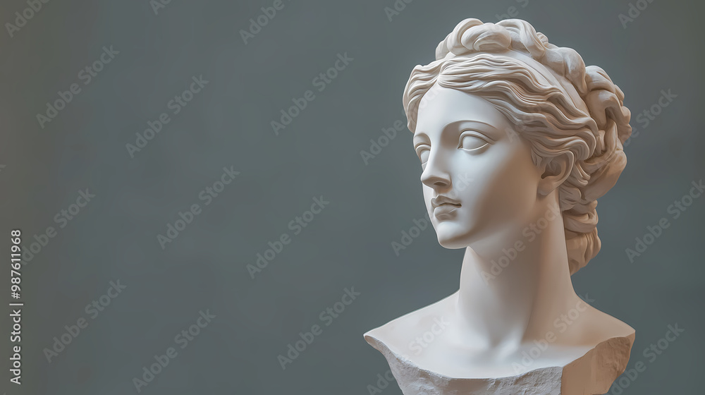 Gypsum copy of ancient statue venus head isolated on v background ...
