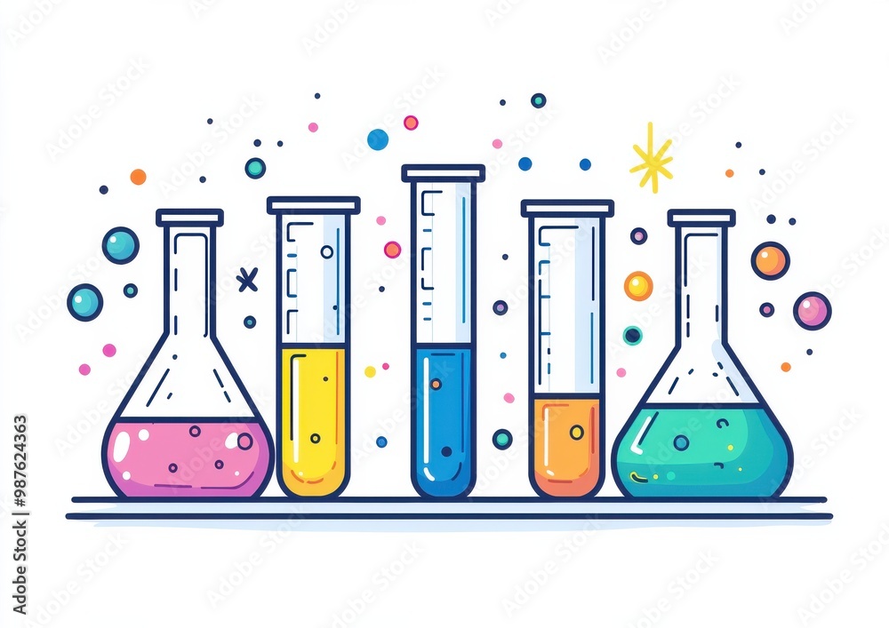 Colorful clip art illustration of beakers and test tubes with vibrant ...