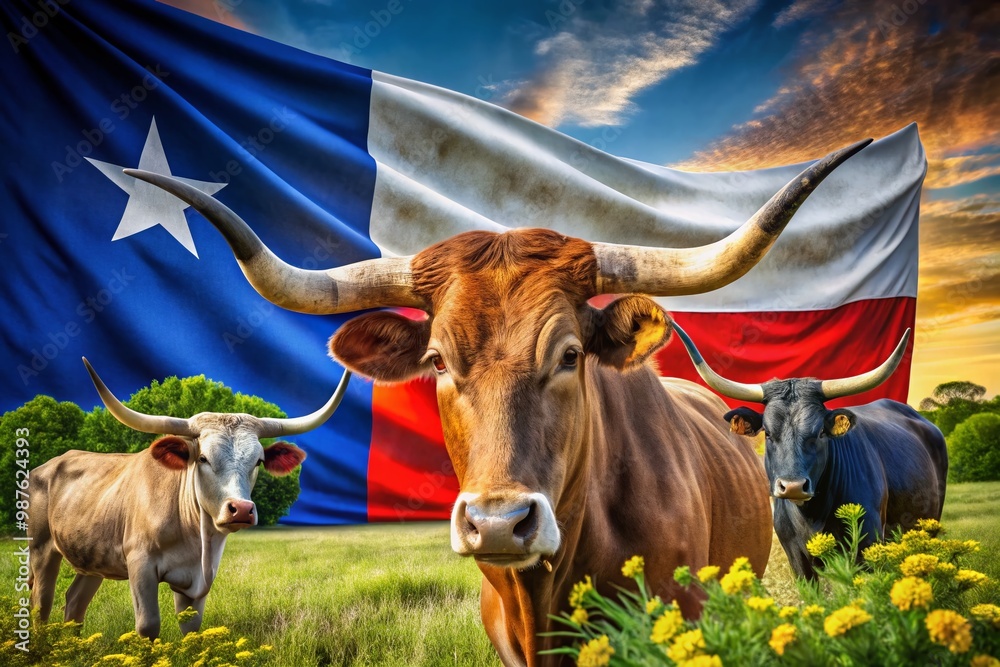 Colorful Texas State Clip Art Design Featuring Iconic Symbols and ...