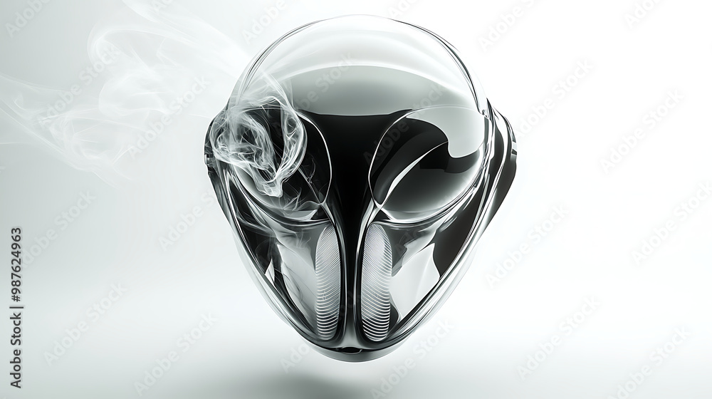 A 3D concept of a sleek mask with visible filtration tubes, where smoke ...