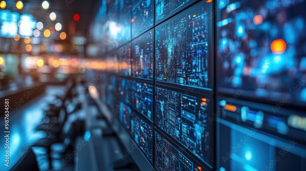 High-tech command centers monitor global operations on screens, Command ...