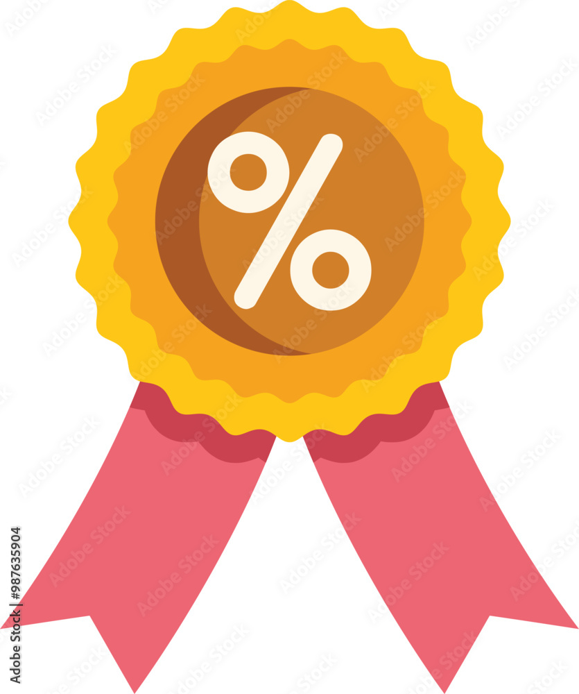 Yellow discount badge with a pink ribbon is showing a percentage sign ...