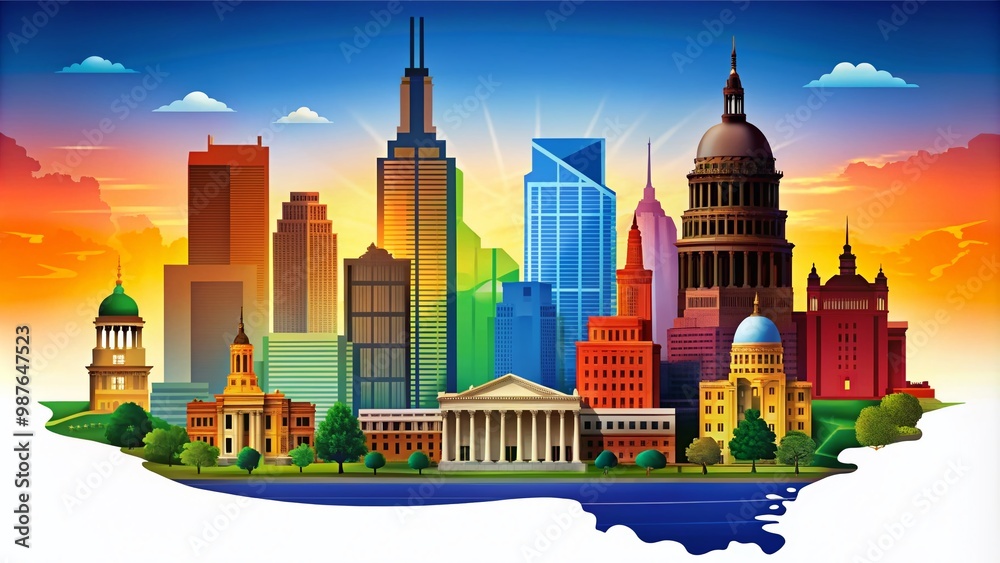 Detailed Illinois State Clip Art Featuring Iconic Symbols, Landmarks ...