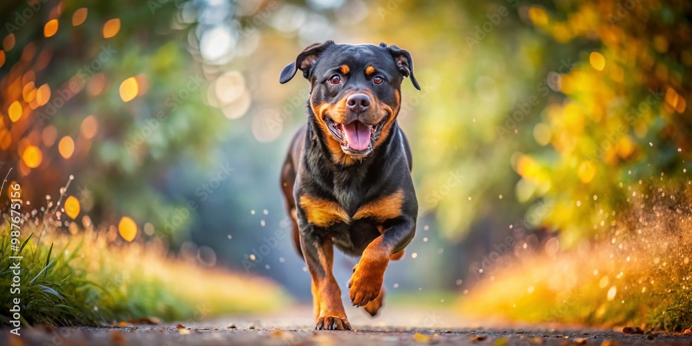 Energetic Rottweiler Dog Running Freely in an Outdoor Environment ...