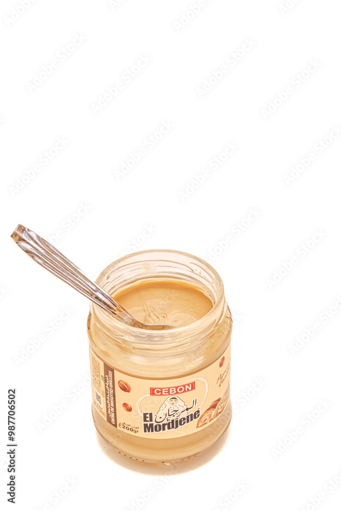 Algeria, September 22, 2024: A spoon in an opened jar from the Algerian ...