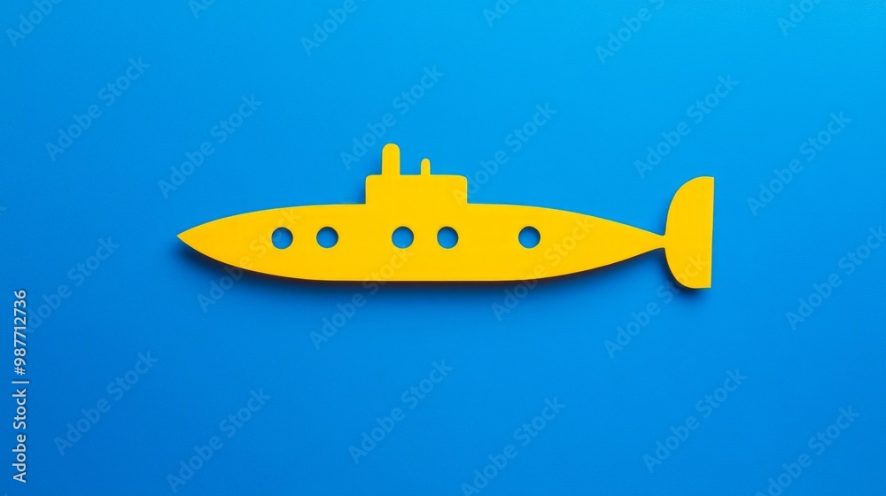 Yellow submarine paper cut on vibrant blue background fun aquatic ...