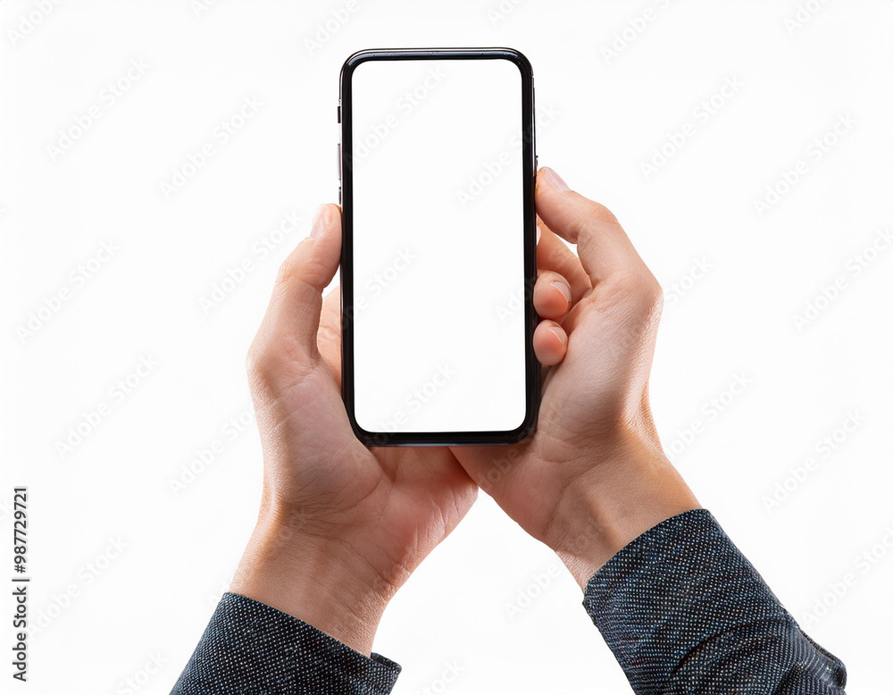 Hand-holding handphone smartphone for mockup design. perspective ...