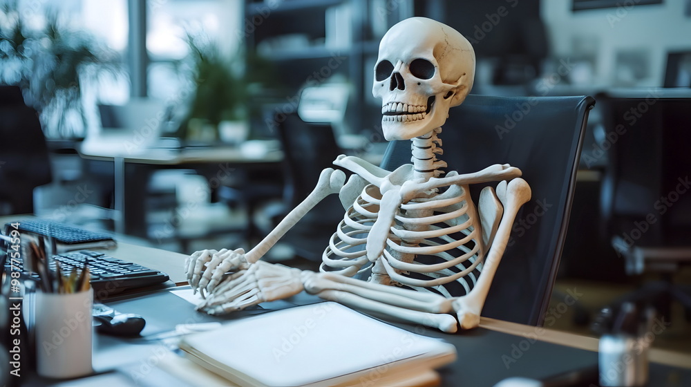 Skeleton Sitting Office Desk Chair Handsomely Displaying Work ...