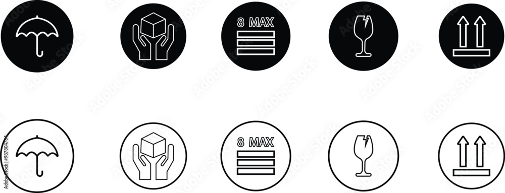 Sticker fragile handle with care, black fragile warning label, label ...
