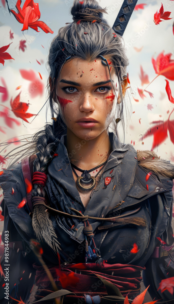 powerful fantasy illustration of female warrior with gray hair and ...