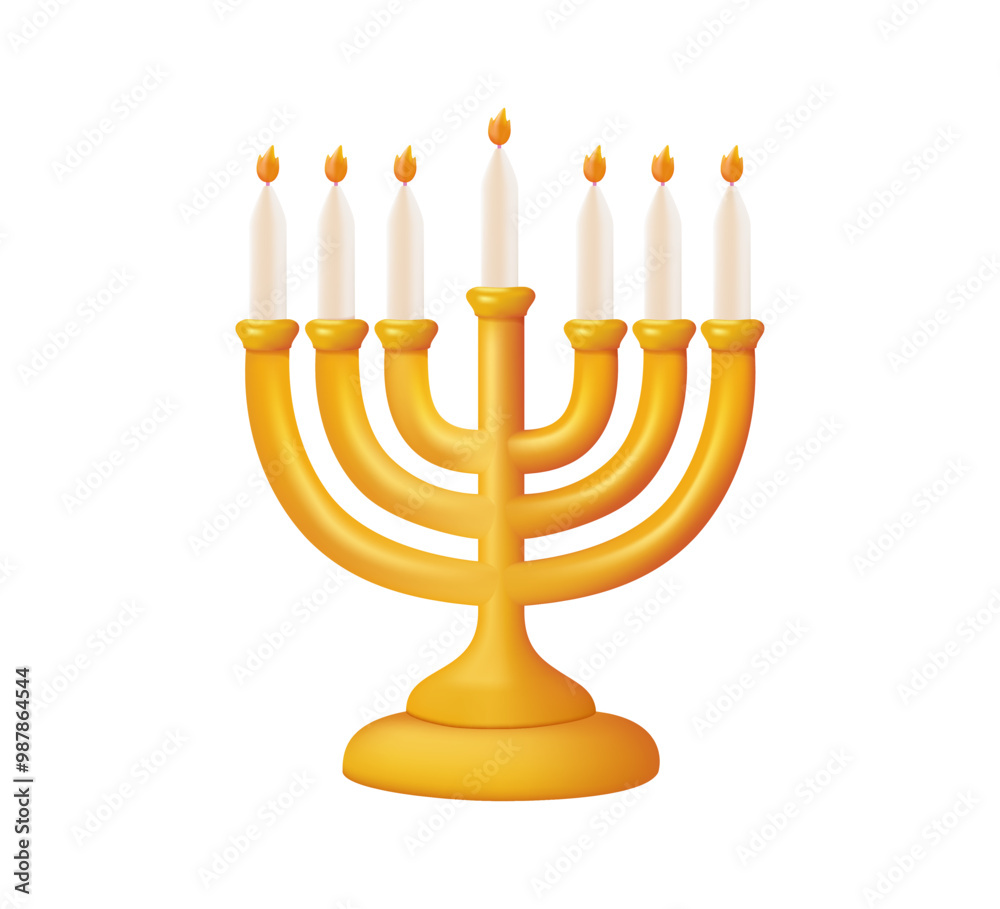 Menorah Traditional Jewish Candle Judaism National icon in realistic 3D ...