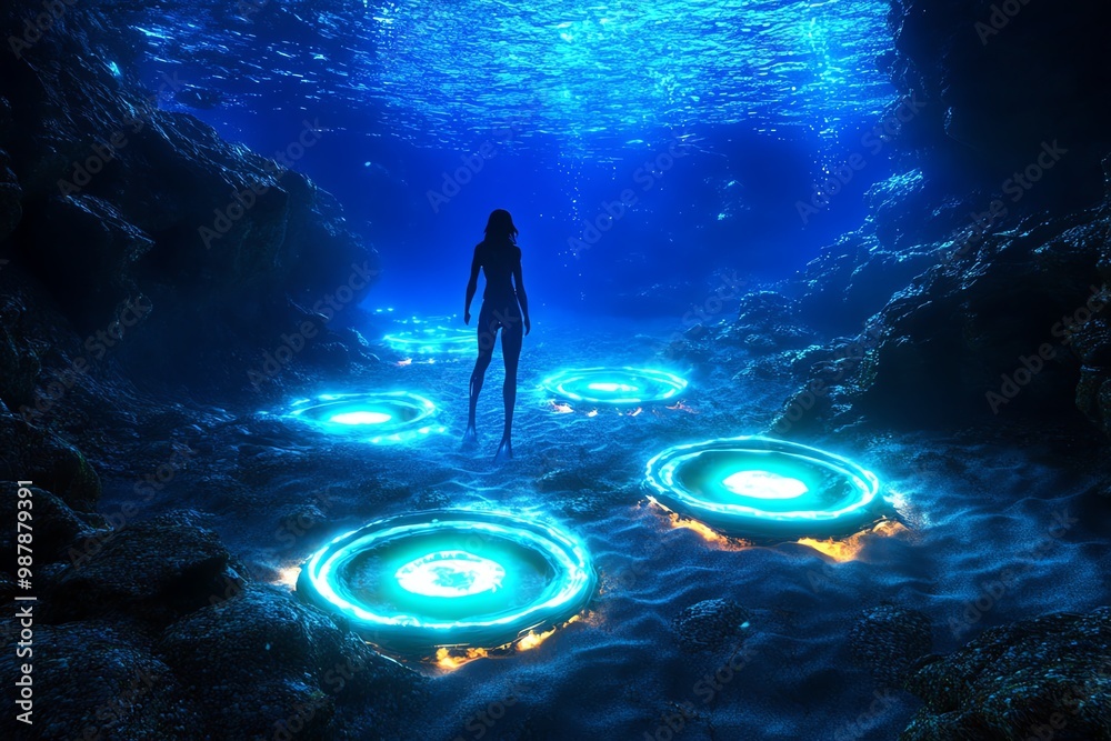 Alien underwater environment, filled with strange sea creatures and ...