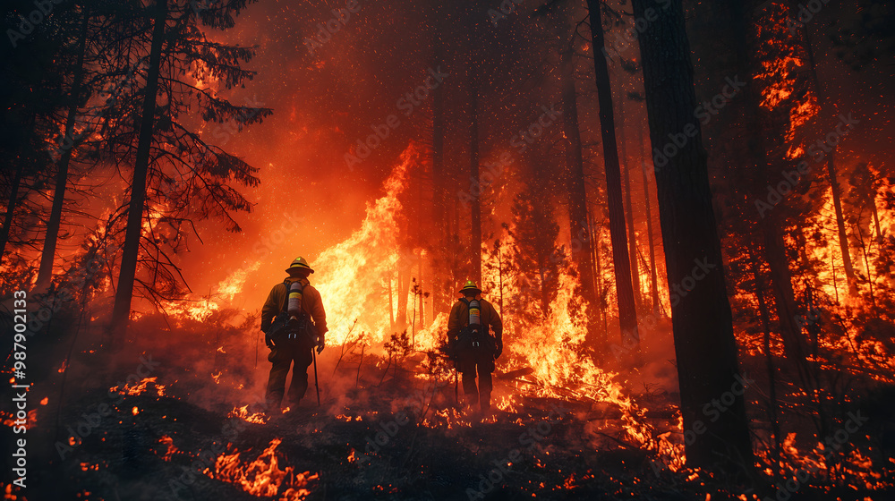 Professional Firefighters Extinguishing Large, High-Priority Part of ...