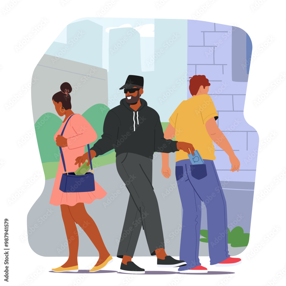 Thief Stealing Wallet And Money From People In A Crowded Street ...