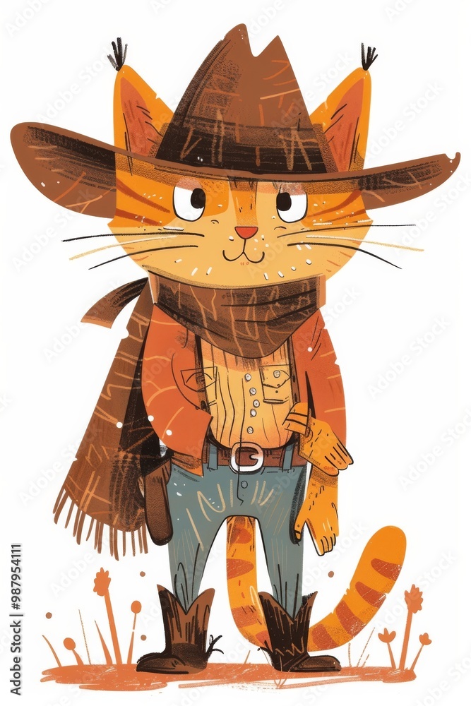 Hand drawn image pop inspo flat vector cartoon of a full body a cat in ...