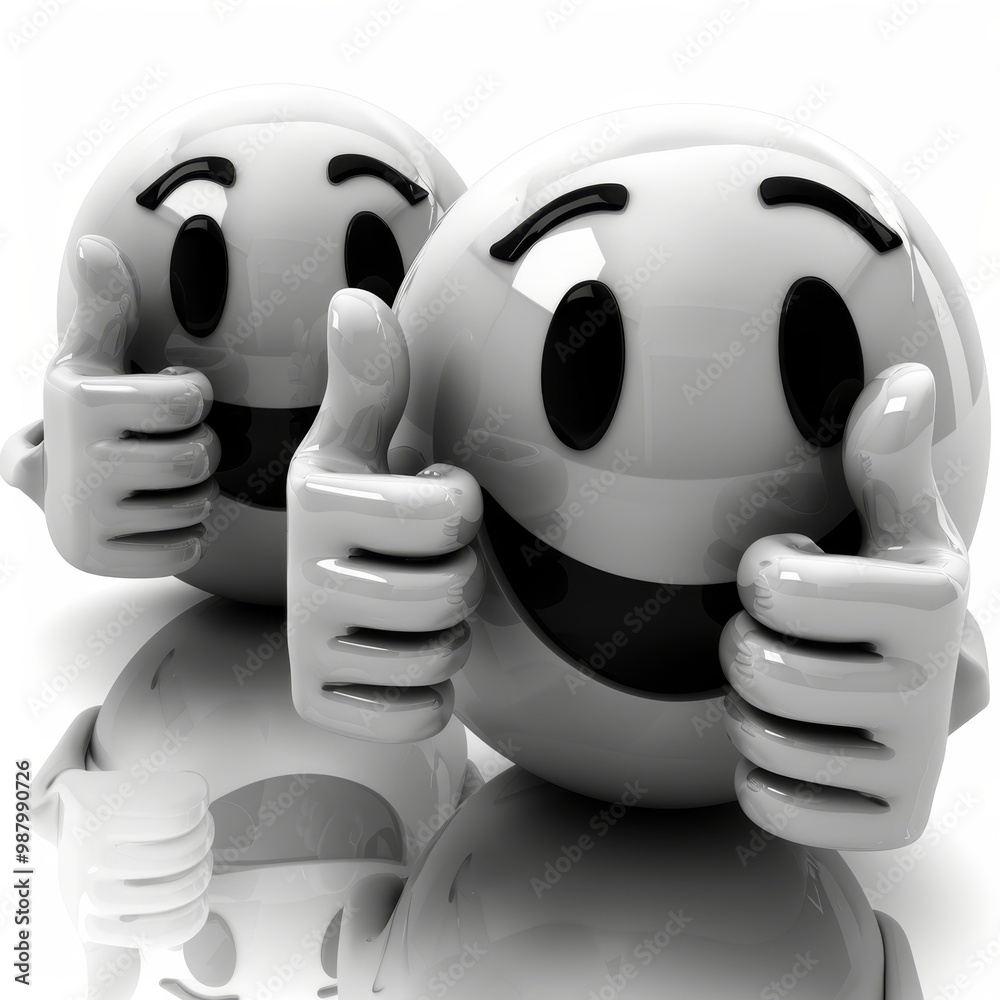 Illustration Stock Two 3D white thumbs up emoticons on a white background. The emoticons have ...