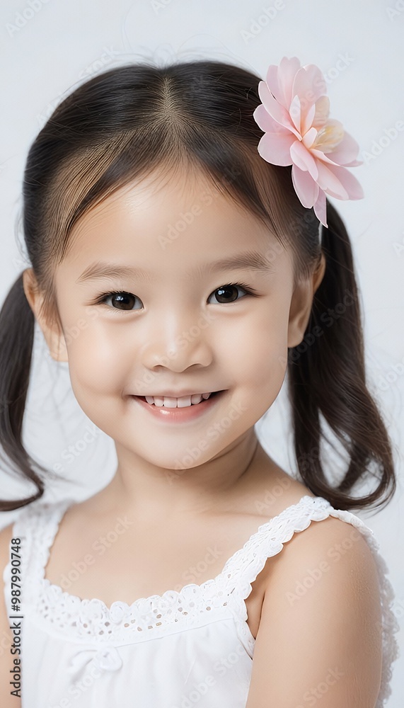 portrait asian girl smiling cute little white background adorable asian ...