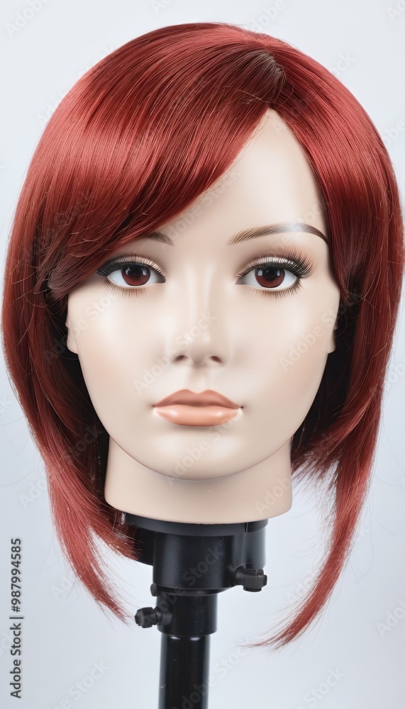 ad wig white wig made mannequin background red olated bob head dummy ...