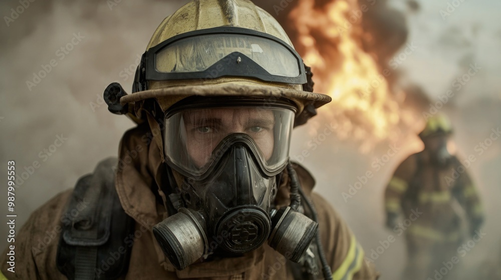 Courageous responder: brave fireman fearless commitment in battling ...