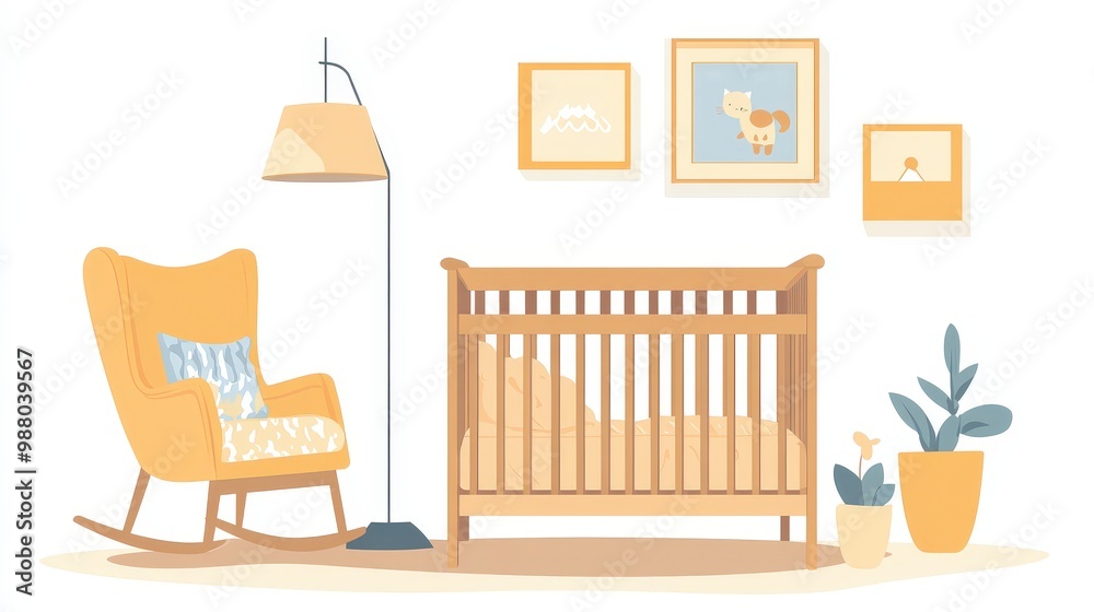 Minimalist 2D Vector Illustration of Crib on Transparent Background ...