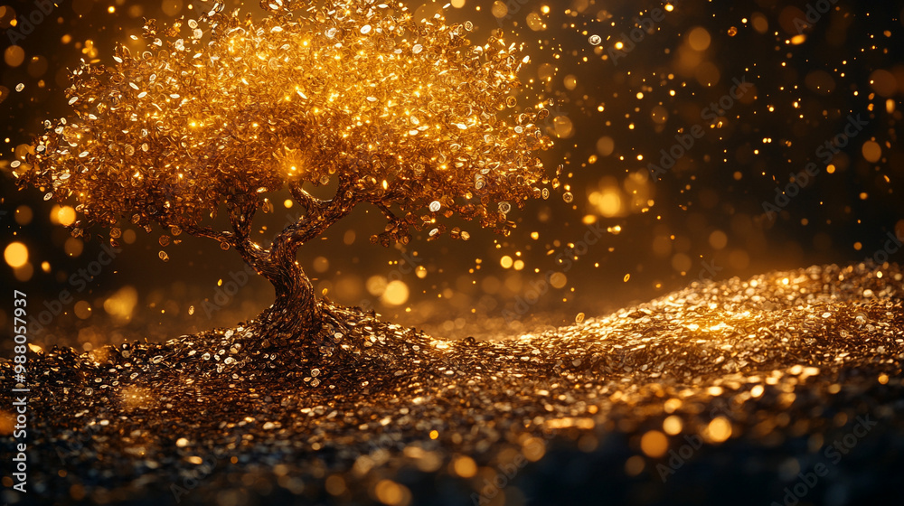 golden money tree with shimmering leaves symbolizes wealth, prosperity ...