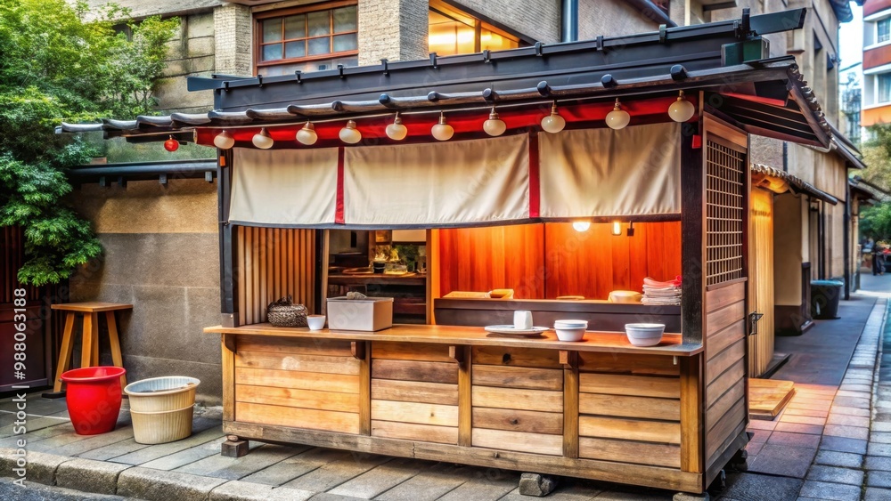Traditional Ukiyo-e style street food ramen stall in Tokyo , Ukiyo-e, street food, ramen, stall ...